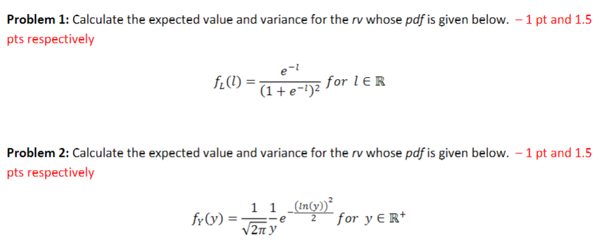 Solved Problem 2: Calculate the expected value and variance | Chegg.com