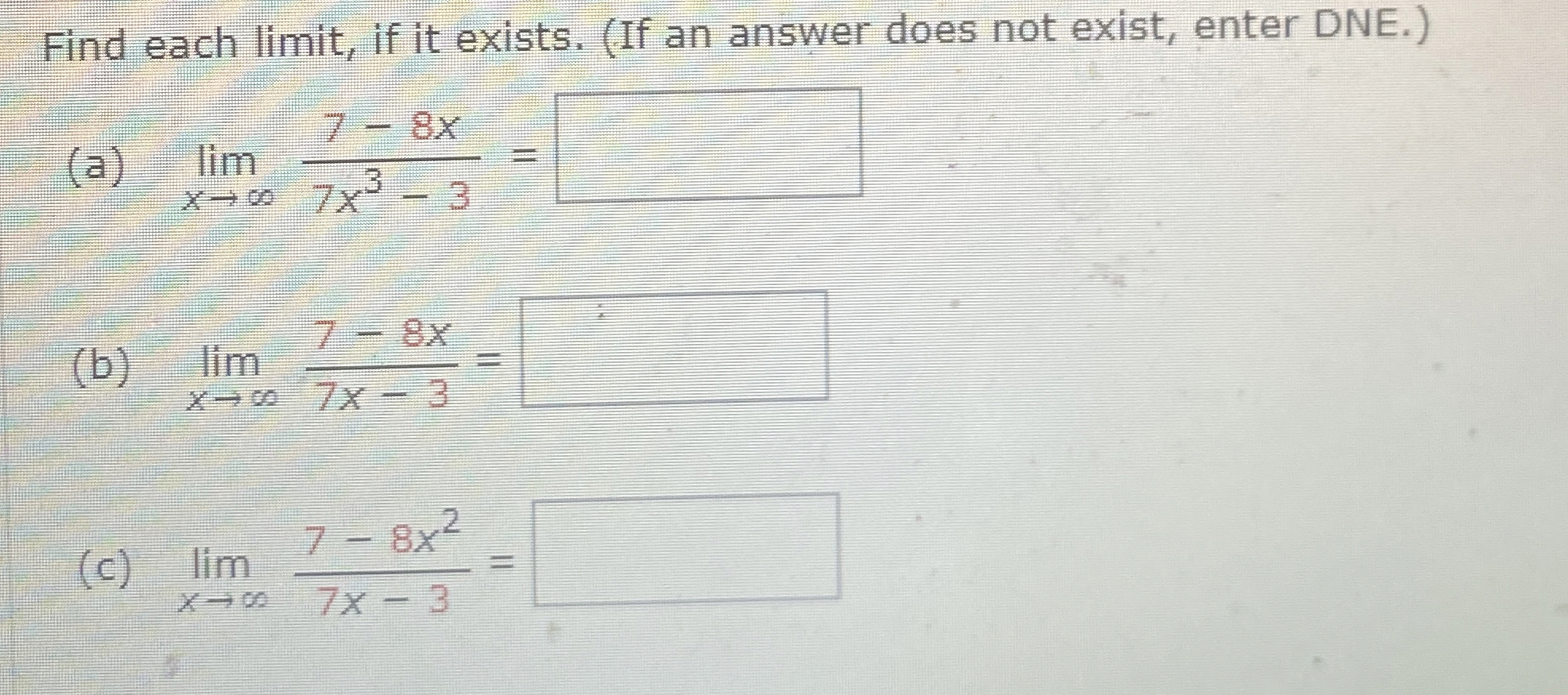 Solved Find each limit, ﻿if it exists. (If an answer does | Chegg.com