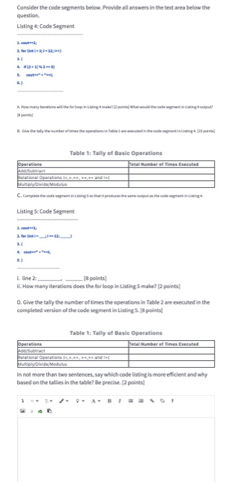 Consider the code segments below. Provide all answers | Chegg.com
