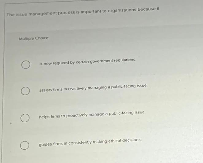 Solved The issue management process is important to | Chegg.com