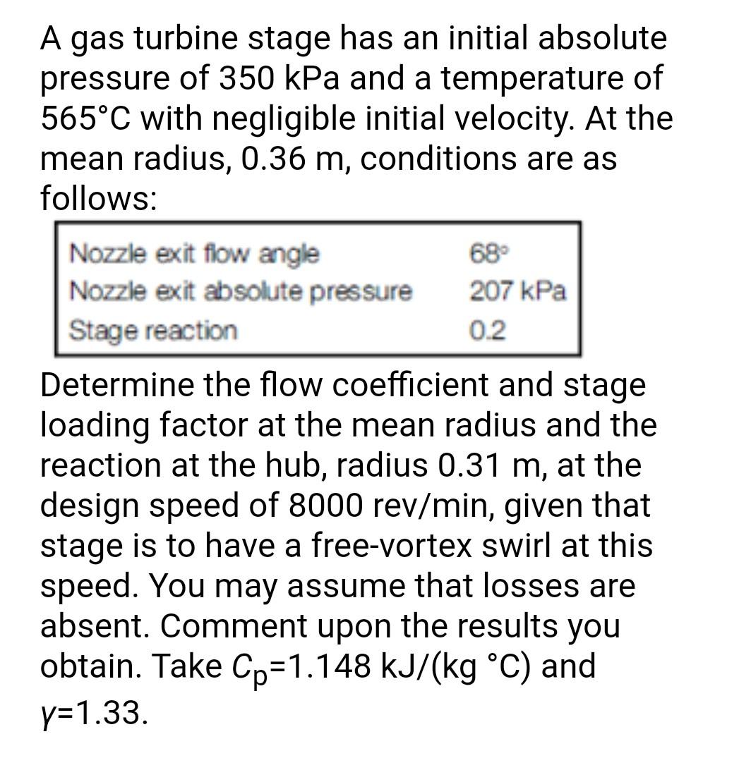 Solved The book has answers: Flow Coefficient: 0.602 Stage | Chegg.com