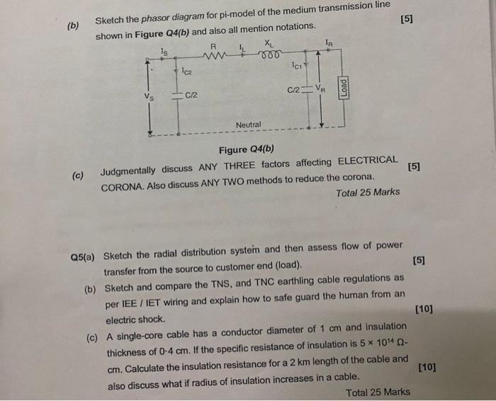 Solved (b) Sketch the phasor diagram for pi-model of the | Chegg.com
