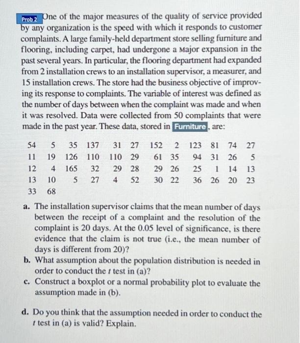 Solved Prob2 One of the major measures of the quality of | Chegg.com