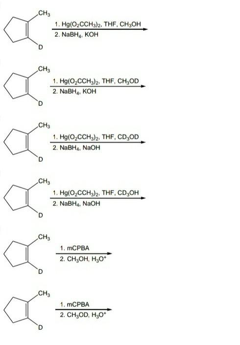 Solved CH3 1. Hg(O2CCH3)2, THF, CH3OH 2. NaBH, KOH CHE 1. | Chegg.com