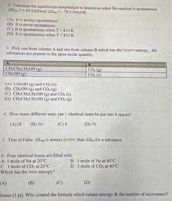 Solved 2. Calculate the equilibrium temperature to determine | Chegg.com