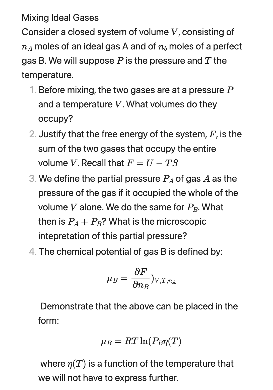 Solved Mixing ldeal GasesConsider a closed system of volume | Chegg.com