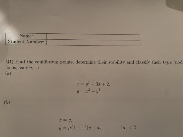Solved Name: Student Number: Q1) Find the equilibrium | Chegg.com