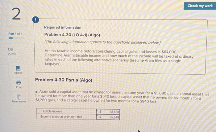 Solved 2 Part 1 of 4 1.16 points eBook Print References ! | Chegg.com