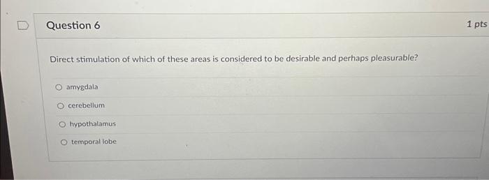 Solved Direct stimulation of which of these areas is | Chegg.com