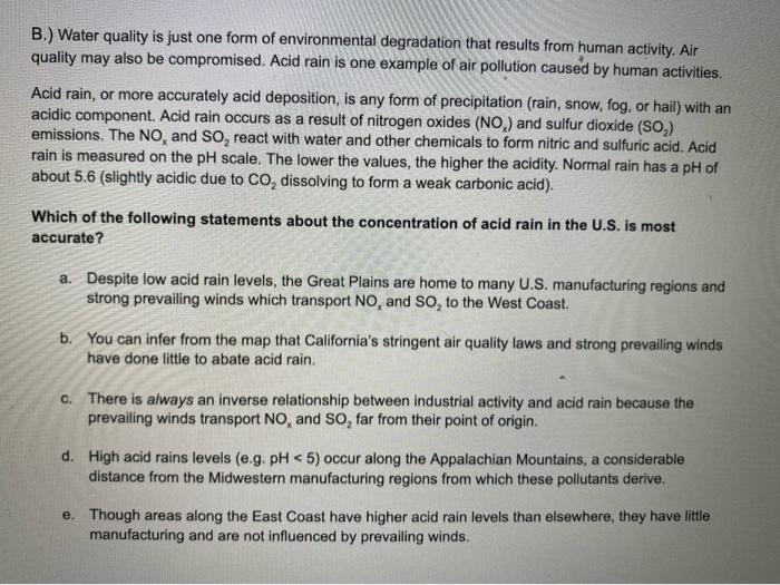 Solved A.) Eutrophication, i.e. the over-enrichment of water | Chegg.com