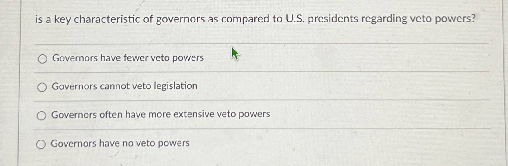 Solved is a key characteristic of governors as compared to | Chegg.com
