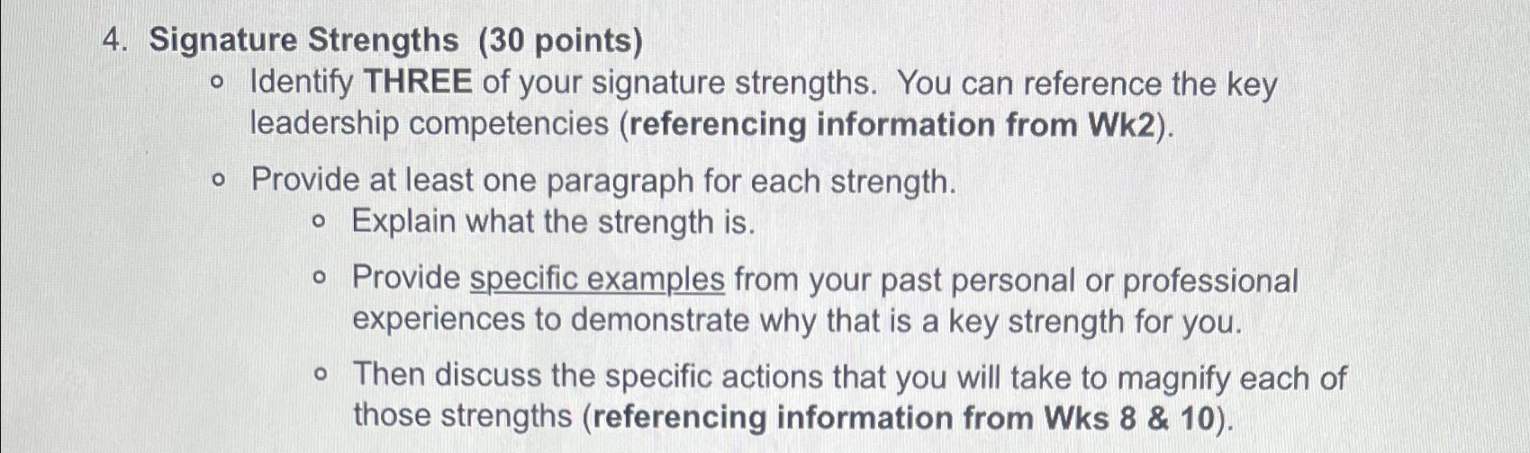 Solved Signature Strengths ( 30 ﻿points)Identify THREE of | Chegg.com