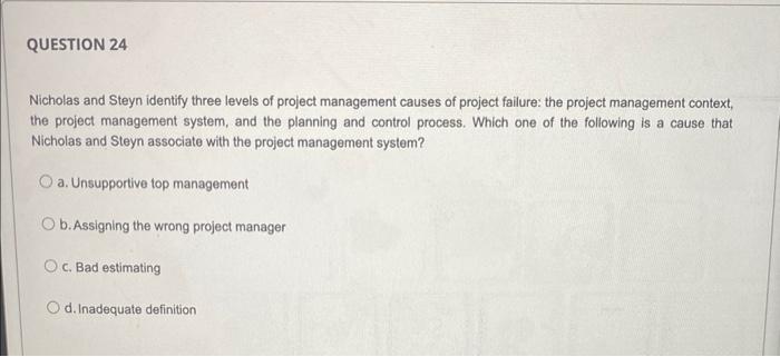 Solved Nicholas and Steyn identify three levels of project | Chegg.com