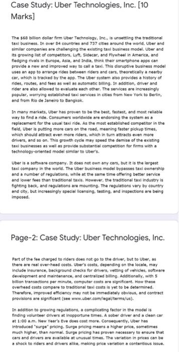 Solved Case Study: Uber Technologies, Inc. [10 Marks) The | Chegg.com