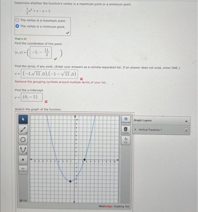 Solved Determine whether the function's vertex is a maximum | Chegg.com