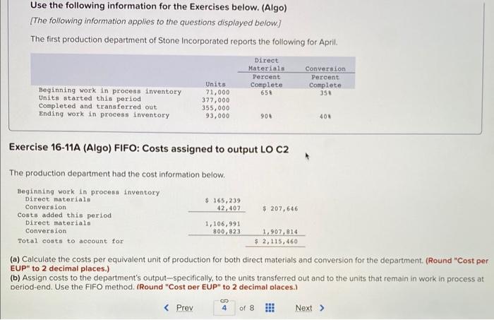 Solved Use the following information for the Exercises | Chegg.com