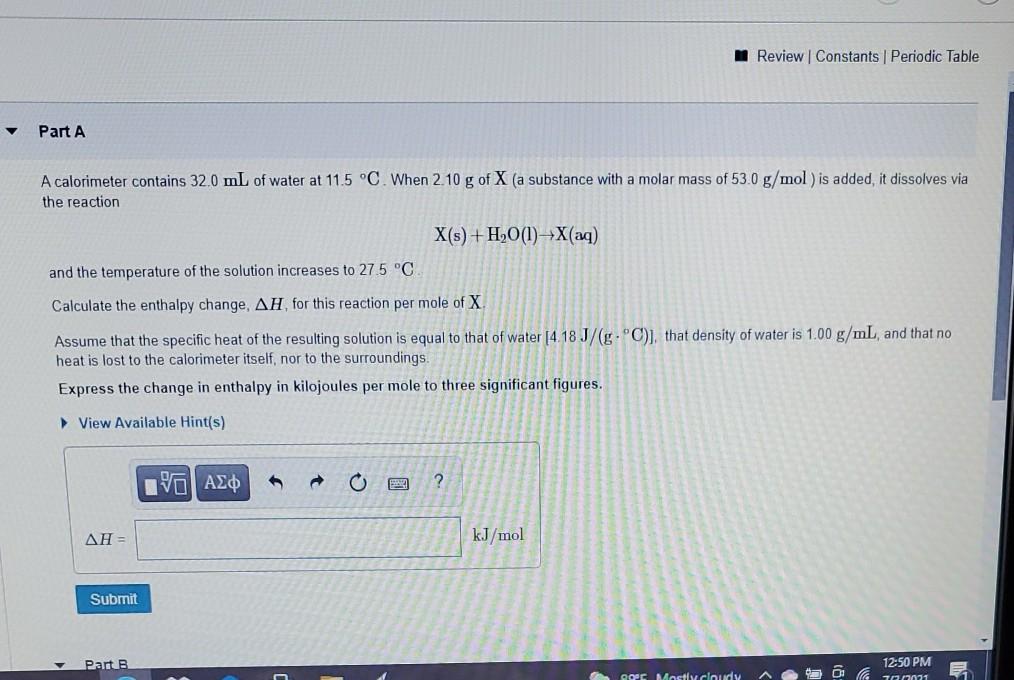 Solved Review Constants Periodic Table Part A A calorimeter | Chegg.com