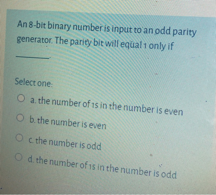 Solved An 8-bit binary number is input to an odd parity | Chegg.com