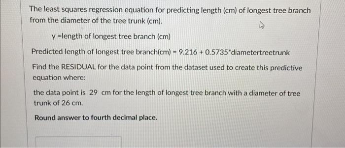 Solved The least squares regression equation for predicting | Chegg.com