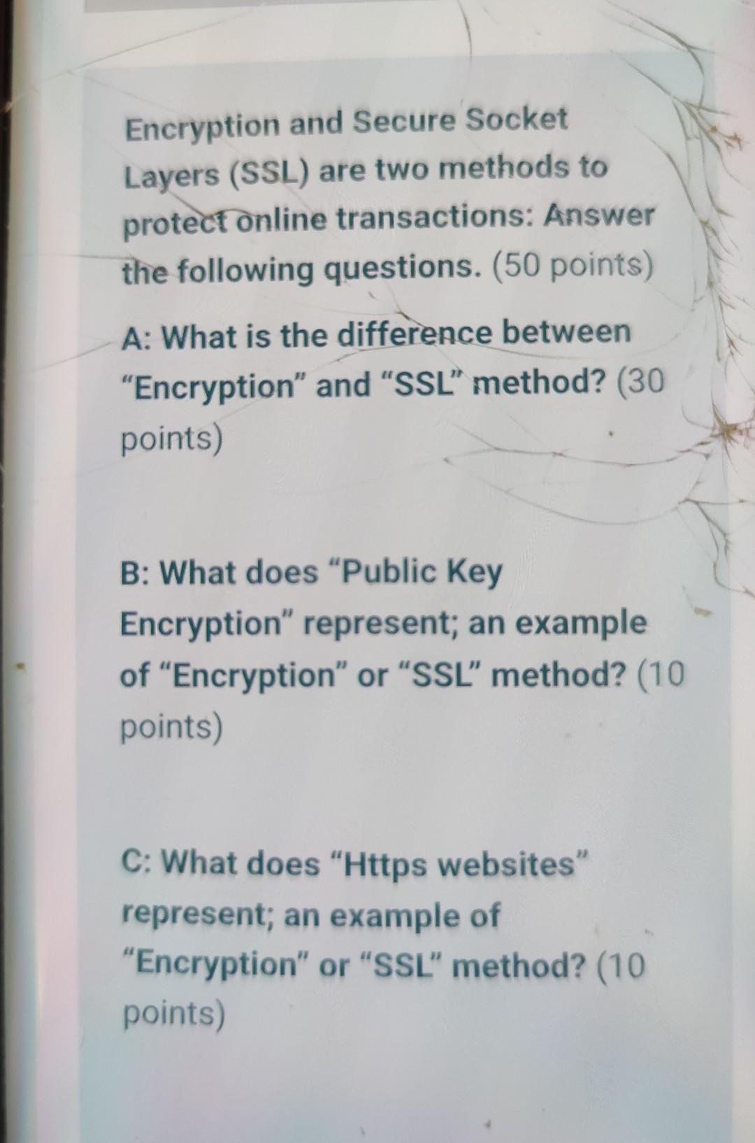 Solved Encryption and Secure Socket Layers (SSL) are two | Chegg.com