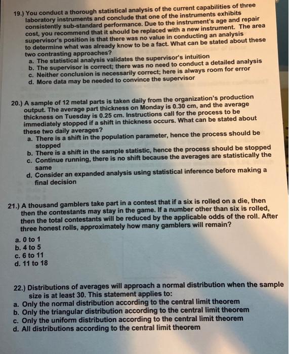 Solved 19.) You conduct a thorough statistical analysis of | Chegg.com