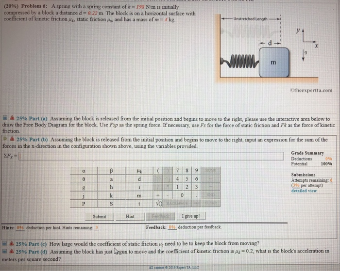 Solved: (20%) Problem 6: A Spring With A Spring Constant O... | Chegg.com