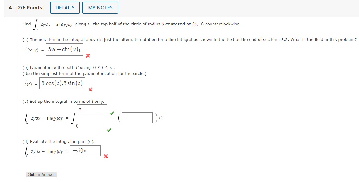 Solved Find ∫C﻿2ydx-sin(y)dy ﻿along C, ﻿the top half of the | Chegg.com