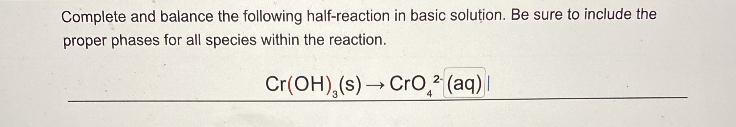 Solved Complete and balance the following half-reaction in | Chegg.com