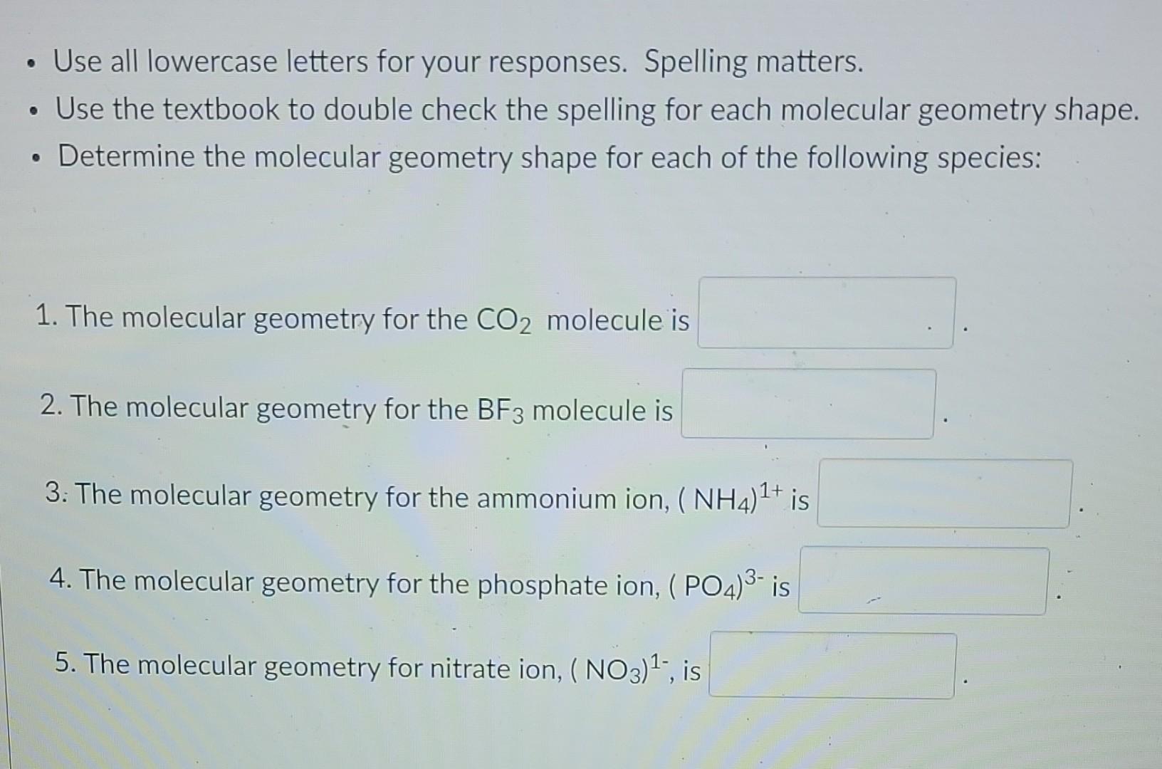 Solved • Use all lowercase letters for your responses. | Chegg.com