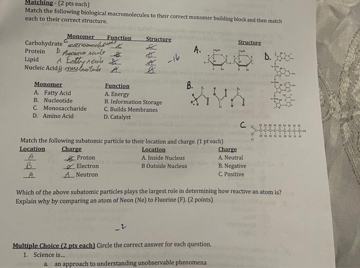 Solved Matching - (2 pts each) Match the following | Chegg.com