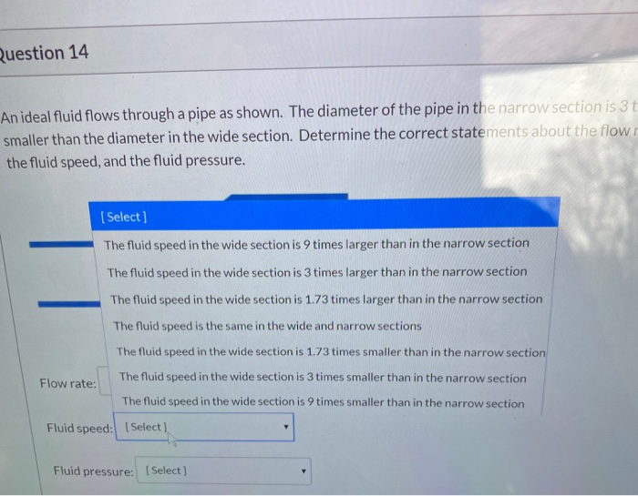 Solved 1 pts Question 14 An ideal fluid flows through a pipe | Chegg.com