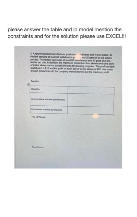 Solved please answer the table and lp model mention the | Chegg.com
