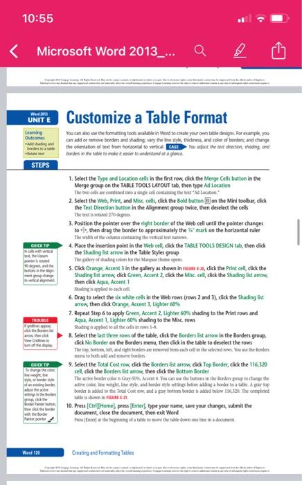 10:55 Microsoft Word 2013_... Customize a Table | Chegg.com