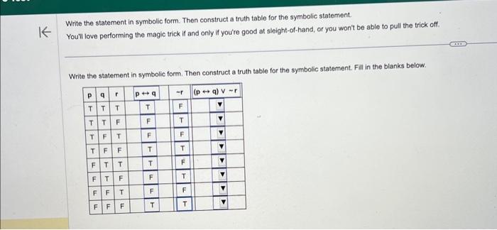 Solved Write the statement in symbolic form. Then construct | Chegg.com