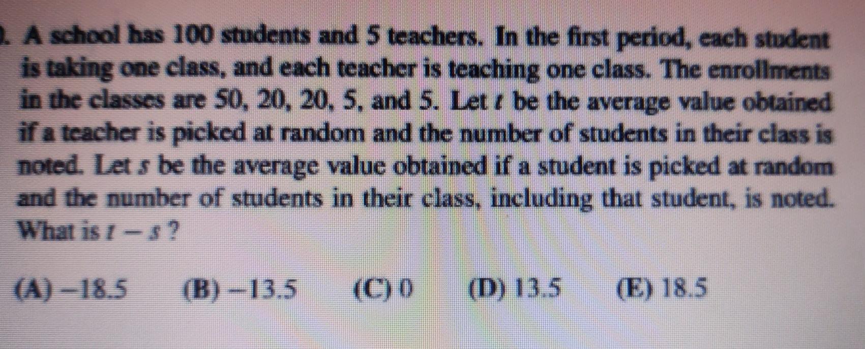 Solved A school has 100 students and S teachers. In the | Chegg.com