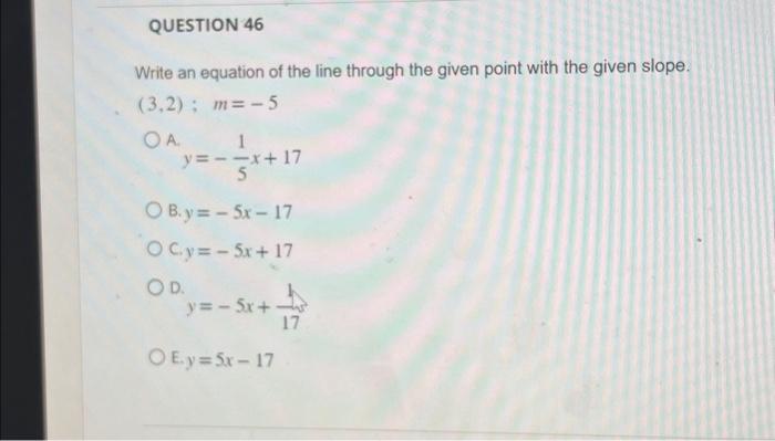 Solved QUESTION 46 Write an equation of the line through the | Chegg.com