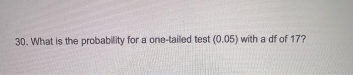 Solved 30. What is the probability for a one-tailed test | Chegg.com