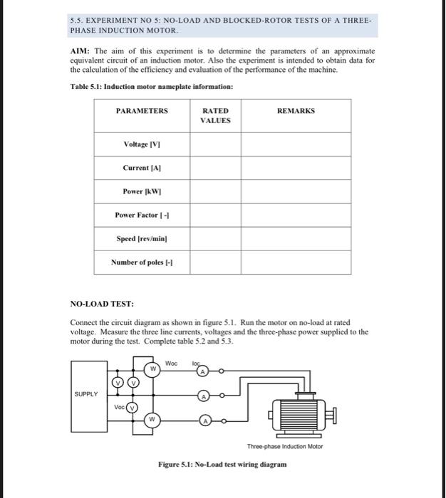 5.5. EXPERIMENT NO 5: NO-LOAD AND BLOCKED-ROTOR TESTS | Chegg.com