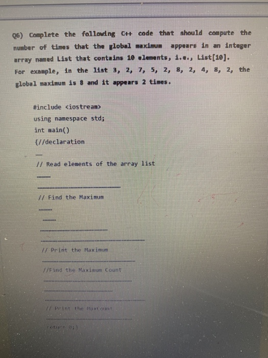 Solved 06) Complete the following Ch code that should | Chegg.com