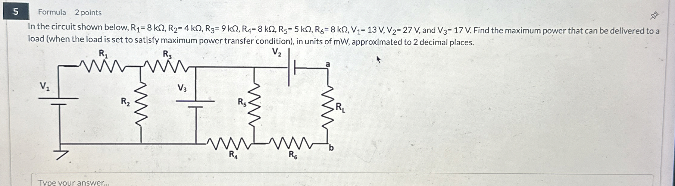 Solved 5Formula2 ﻿pointsIn the circuit shown below, | Chegg.com