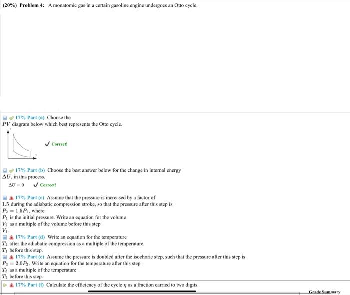 Solved (20\%) Problem 4: A monatomic gas in a certain | Chegg.com