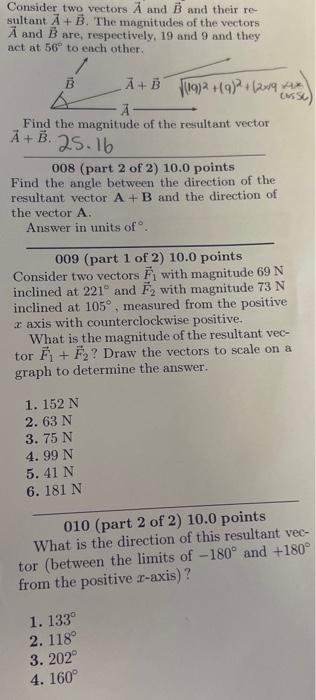 Solved Consider two vectors A and B and their resultant, | Chegg.com