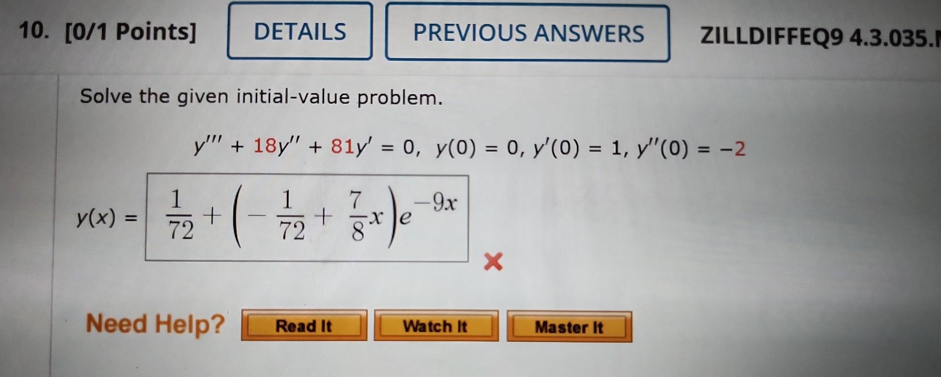 Solved 10. [0/1 Points] ZILLDIFFEQ9 4.3.035.I Solve the | Chegg.com
