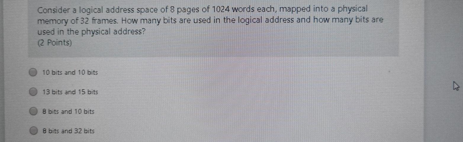 Solved Consider a logical address space of 8 pages of 1024 | Chegg.com