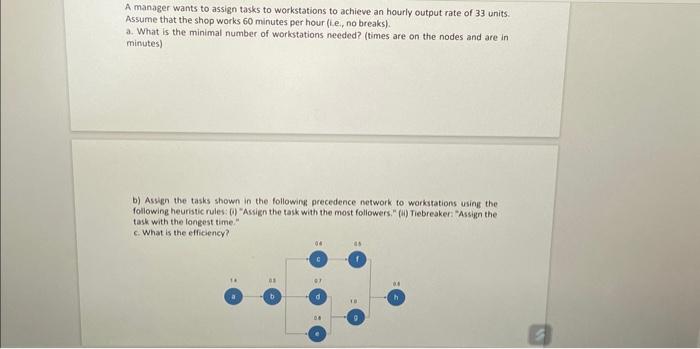 Solved A manager wants to assign tasks to workstations to | Chegg.com