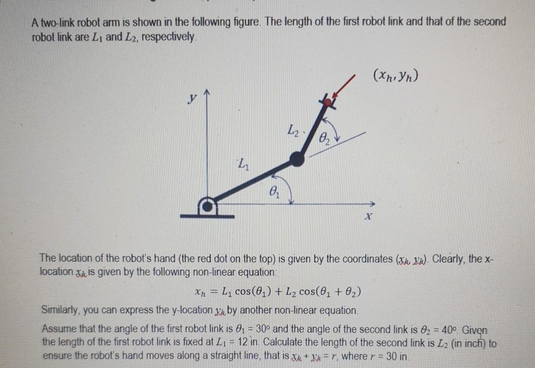 Solved A two-link robot arm is shown in the following | Chegg.com
