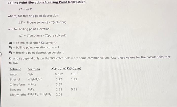 Solved Boiling Point Elevation/Freezing Point Depression | Chegg.com