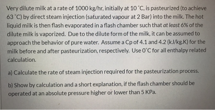 Solved Very dilute milk at a rate of 1000 kg/hr, initially | Chegg.com