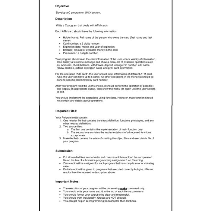 Solved Objective Develop A C Program On Unix System 