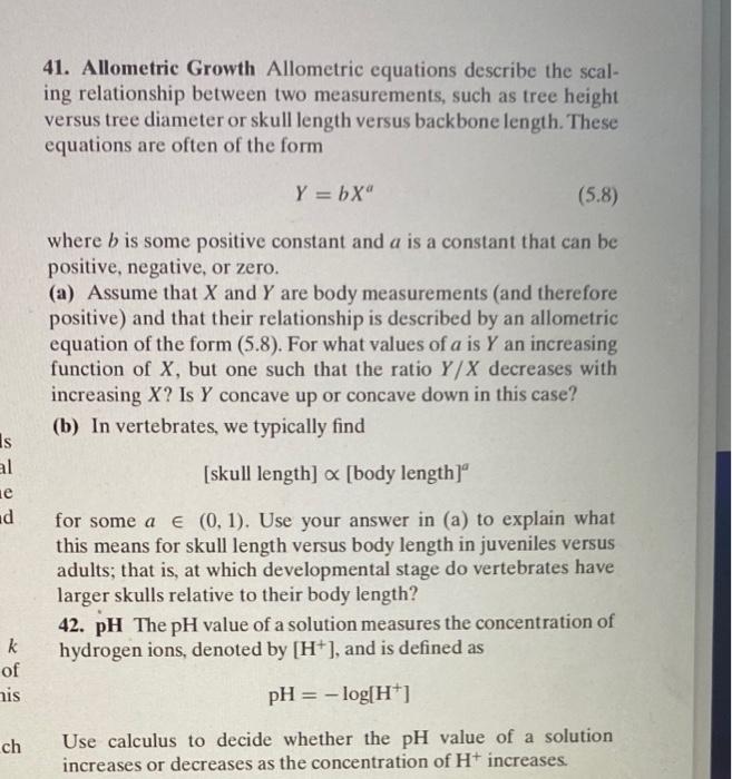 Solved 41. Allometric Growth Allometric equations describe | Chegg.com